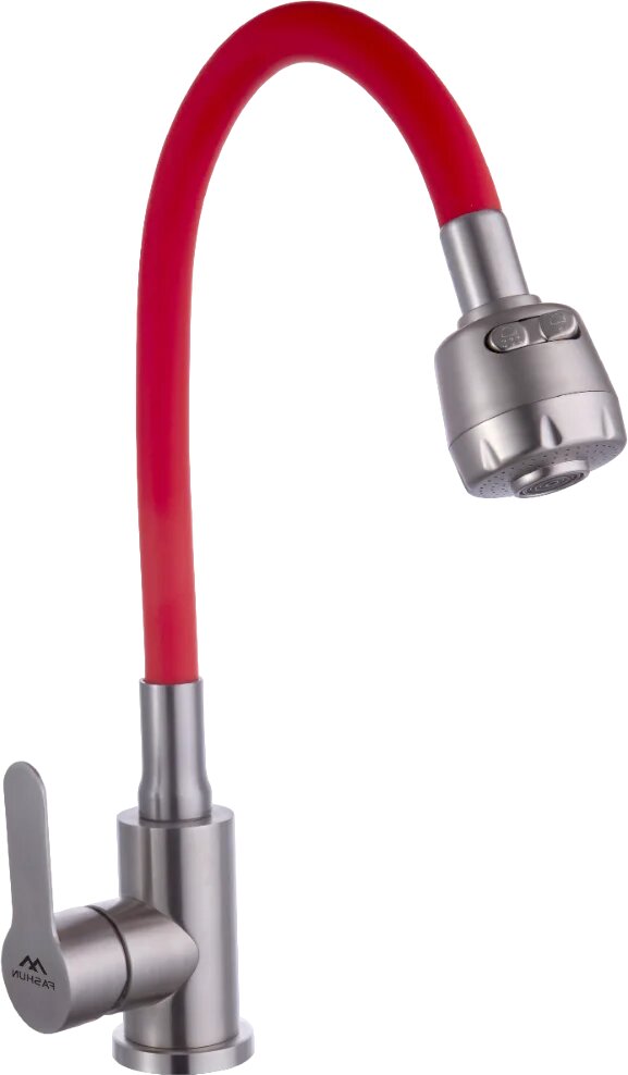 Смеситель для кухни Fashun A54101+N7348 с гибким изливом, с поворотным изливом, красный, матовый, однорычажный, нержавеющая сталь, с керамическим картриджем