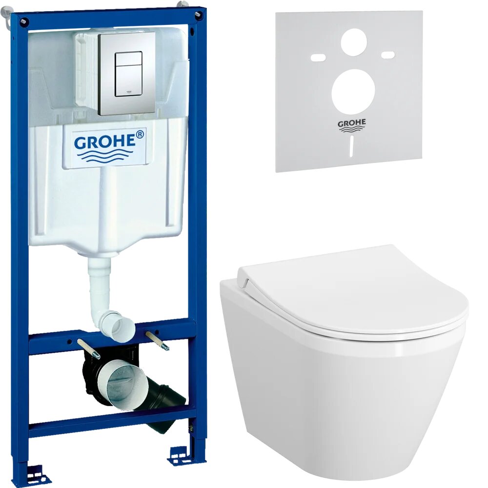 Комплект 4 в 1 Унитаз подвесной VitrA Integra Round 7041B003-0075 / Сиденье 110-003-019 / Инсталляция с кнопкой Grohe Rapid SL 38772001 цвет хром, Звукоизоляция 37131000