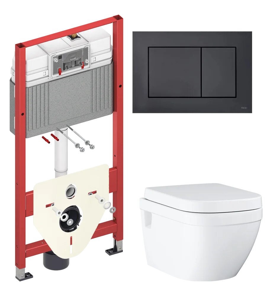 Комплект 2 в 1 Унитаз подвесной Grohe Euro Ceramic 39703000 / Инсталляция с кнопкой TECE Base 9400414 цвет черный