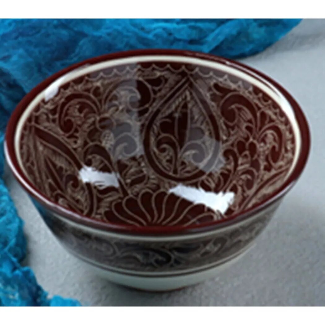 Глубокая тарелка «Риштанская керамика» 15,5 см, ручная роспись, коричневая, для сервировки