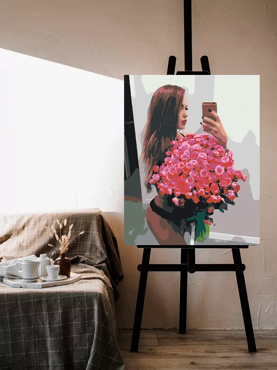 Картина по номерам Девушка Цветы Букет Розовых Роз