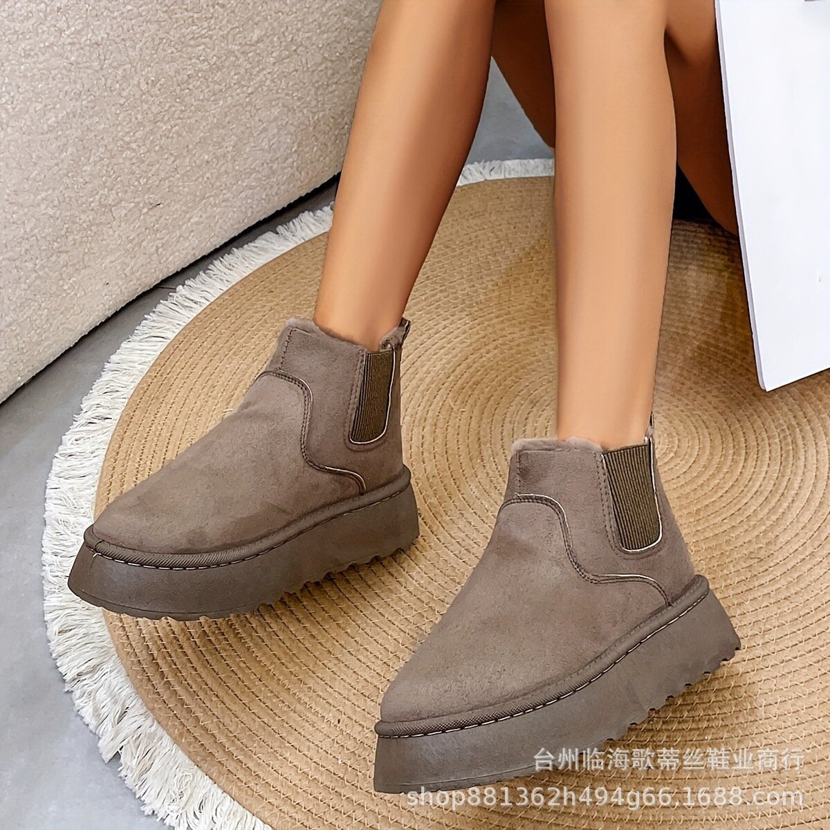 2025 новые осенне-зимние женские зимние ботинки, однотонные, большого размера, меховые, хлопковые, с резинкой, с толстым дном, короткие, с босоножками, женские хлопковые ботинки