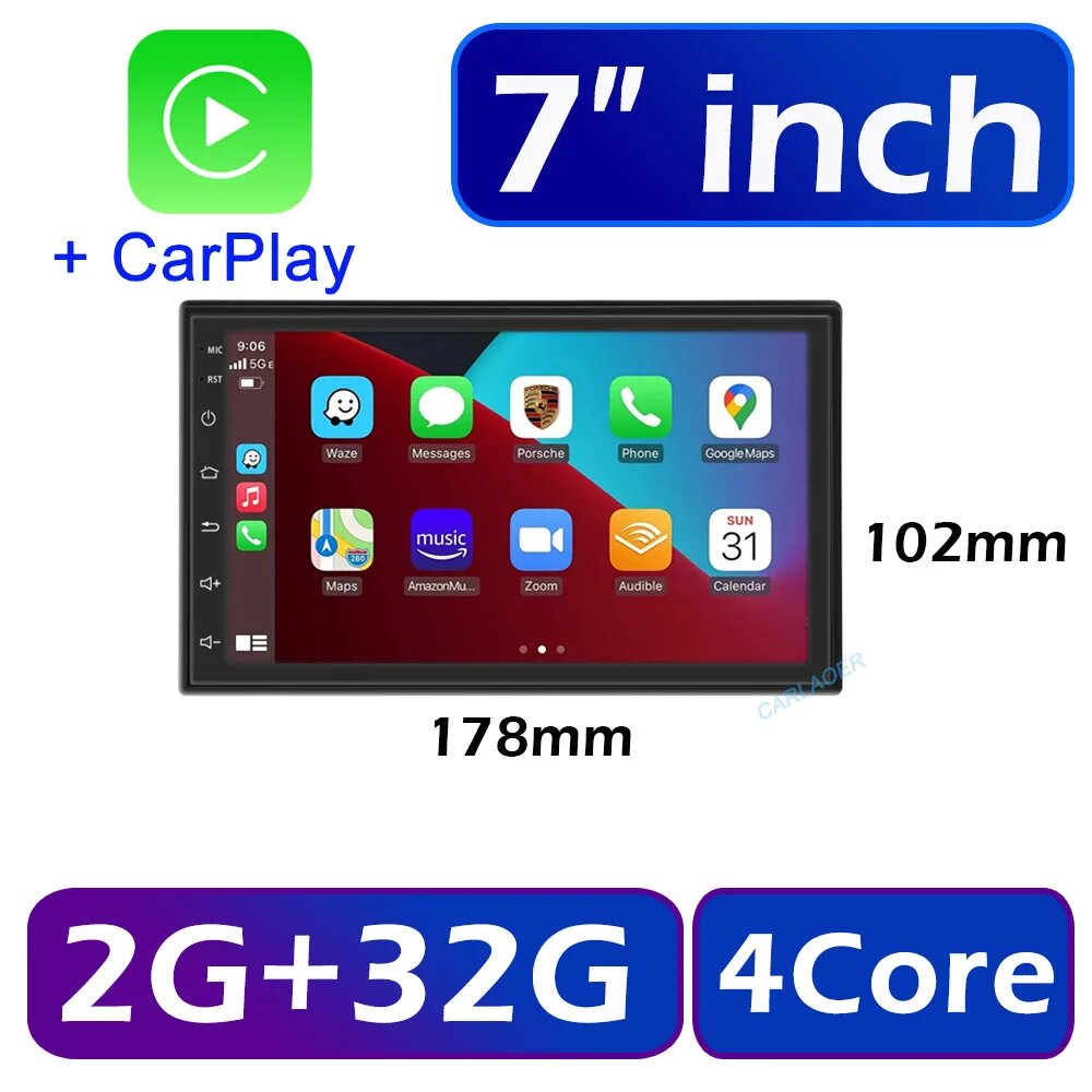 Автомобильное радио 2 DIN 7 9 10 ″ Android Multimedia Player GPS WiFi Auto CarPlay для Toyota Volkswagen Hyundai Kia Nissan Honda Lada Ford, 7 inch 2-32G CarPlay