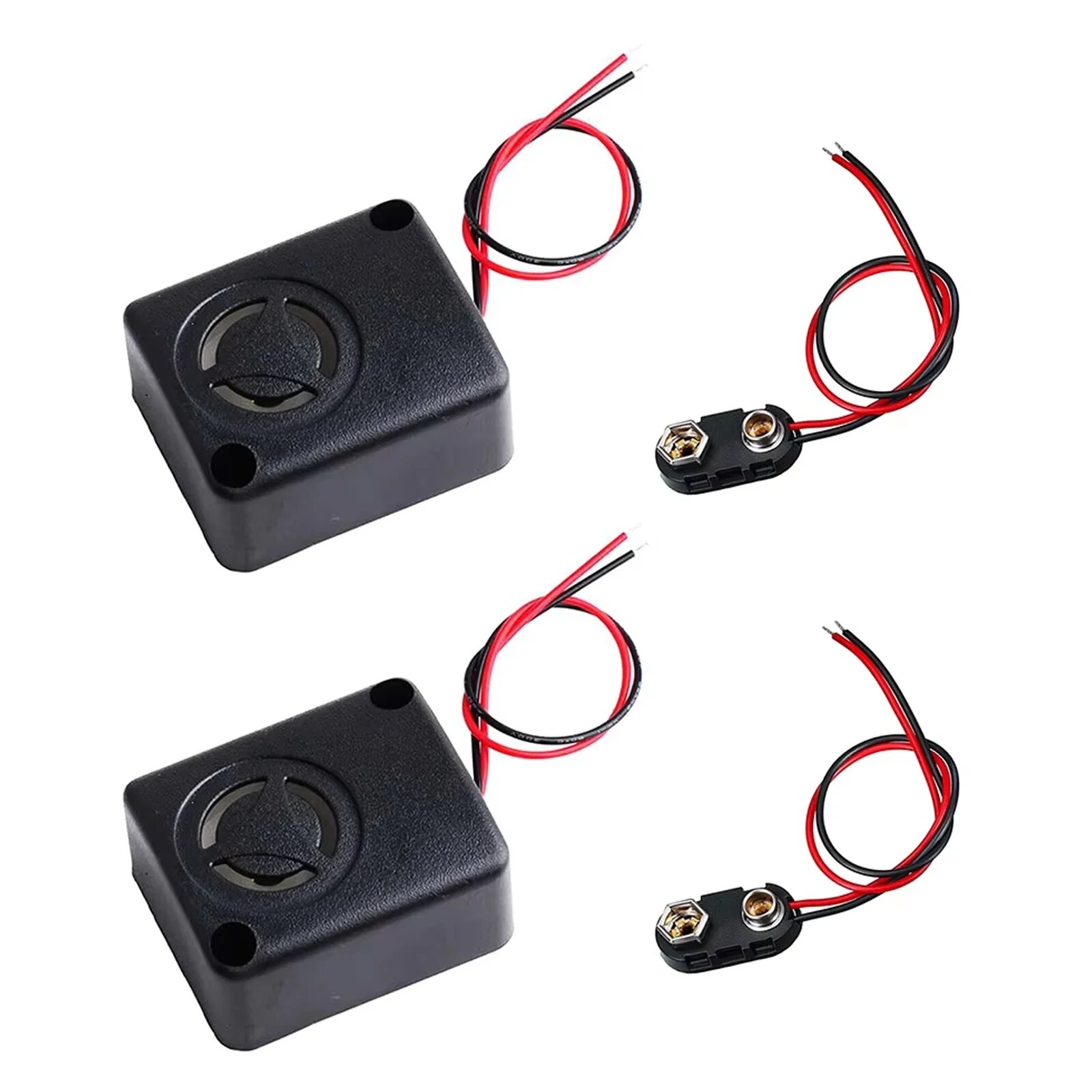 12 В постоянного тока, черная мини-пьезосигнализация, сирена 110 дБ, страховочные сейфы, противоугонная сигнализация, зуммер с высоким децибелом для автомобиля + пряжка аккумулятора 9 В, 2 PCS