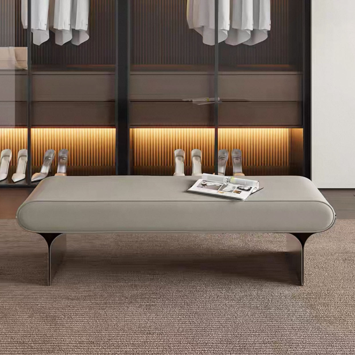 Интерьерная банкетка на металлическом основании Miraud (светло-серый / 120см)