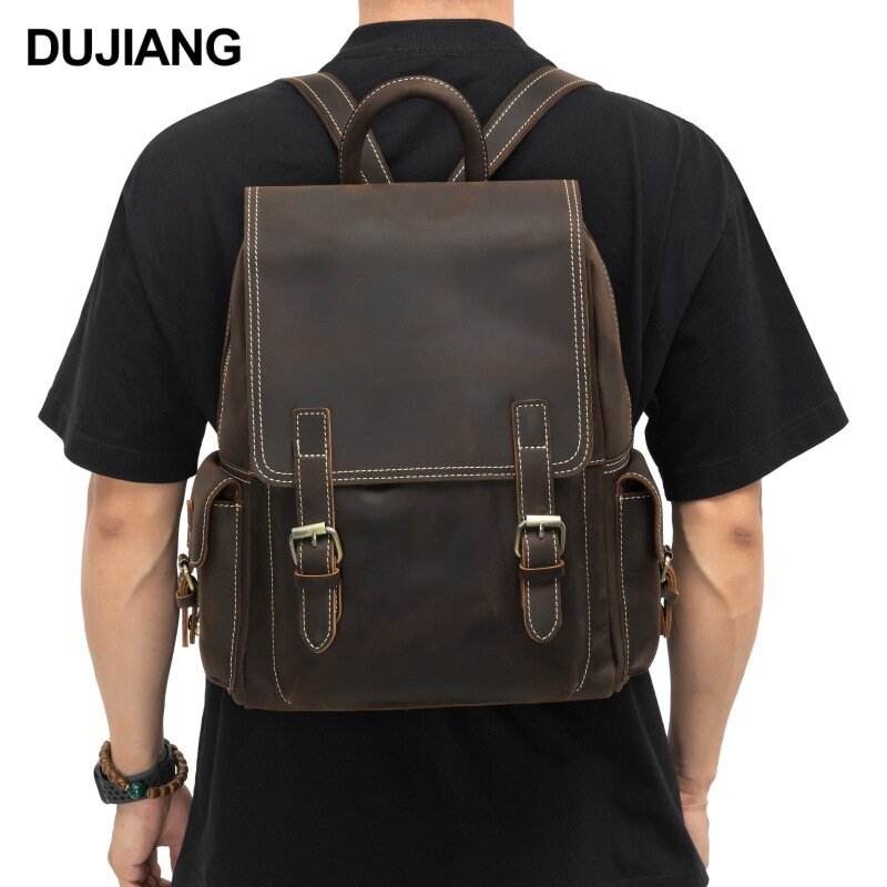 Индивидуальный европейский и американский ретро кожаный рюкзак Crazy Horse 15,6 дюймов, мужская сумка из воловьей кожи с верхним слоем, сумка для компьютера, уличный рюкзак из натуральной кожи