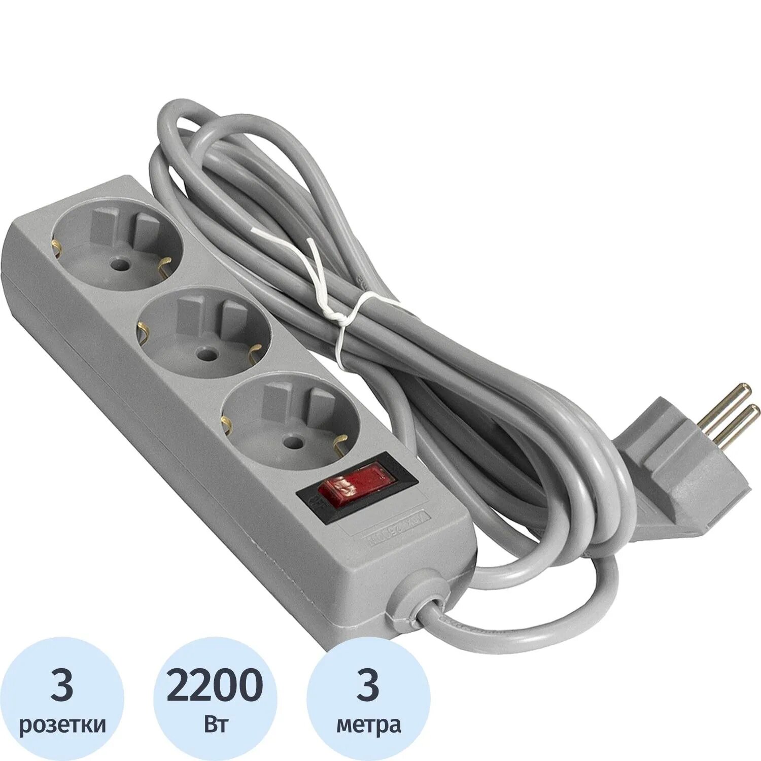 Сетевой фильтр ExeGate SP-3-3G 3р/3м, 10А/2.2кВт, серый(EX221180RUS)
