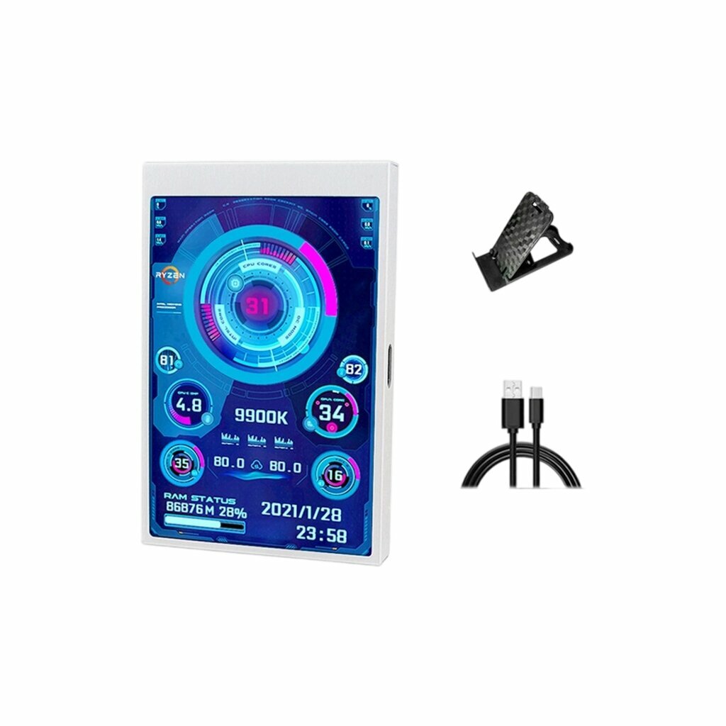 3,5-дюймовый дополнительный экран Type C Компьютерный процессор GPU Жесткий диск Монитор с динамической редактируемой темой Дополнительный экран USB-дисплея
