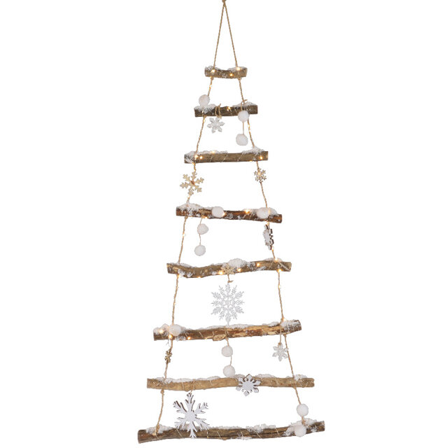 Настенная светящаяся елка из палок Снежная 100 см 90 теплых белых мини LED ламп, на батарейках, Kaemingk, 480868