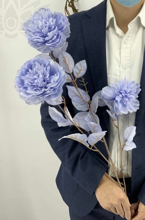 Искусственные цветы премиум пион крупный для декора флористический 103 см голубой
