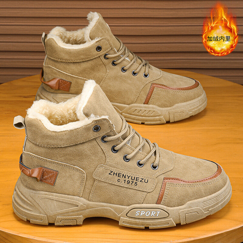 Мужские зимние хлопковые высокие ботинки больших размеров на флисовой подкладке, повседневные зимние ботинки в корейском стиле, нескользящие и износостойкие ботинки Martin.