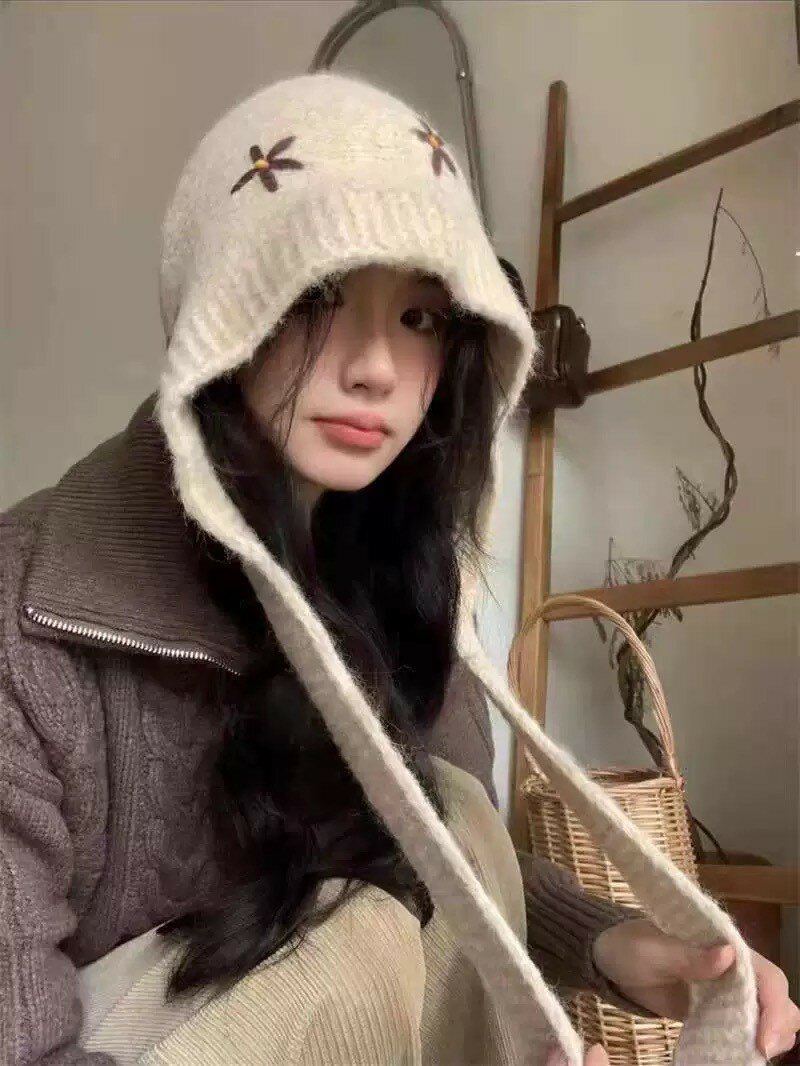 Тканевая этикетка Красная Шапочка осень и зима вязаный капюшон в корейском стиле небольшой шарф теплая шерстяная шапка модная универсальная вязаная шапка для женщин