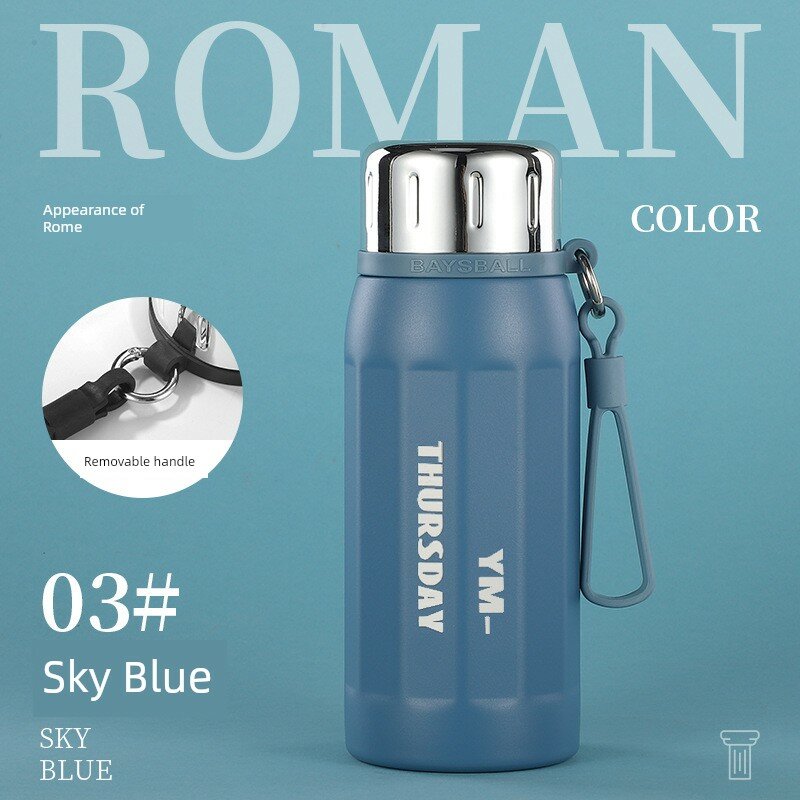 Большая термокружка из нержавеющей стали 316 с ремешком для переноски, вакуумная фляга для бизнеса и спорта,