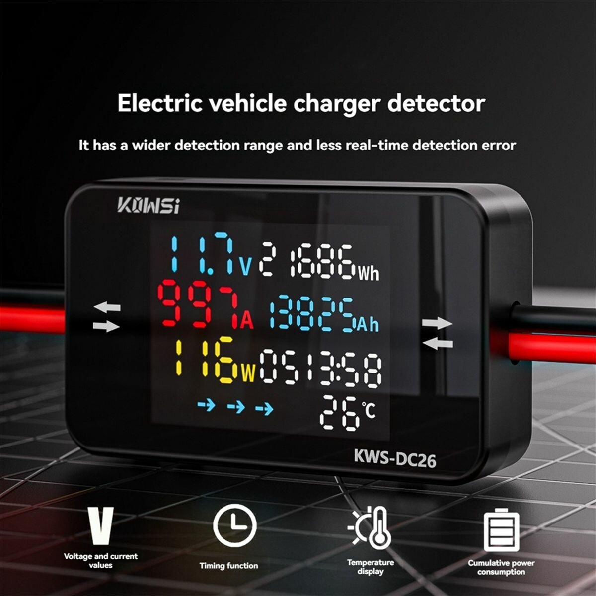 KWS-DC26 Тестер постоянного тока для зарядки аккумуляторов, счетчик энергии, детектор емкости для электромобилей, наружное питание измерение емкости проверка аккумуляторов тестер батарей