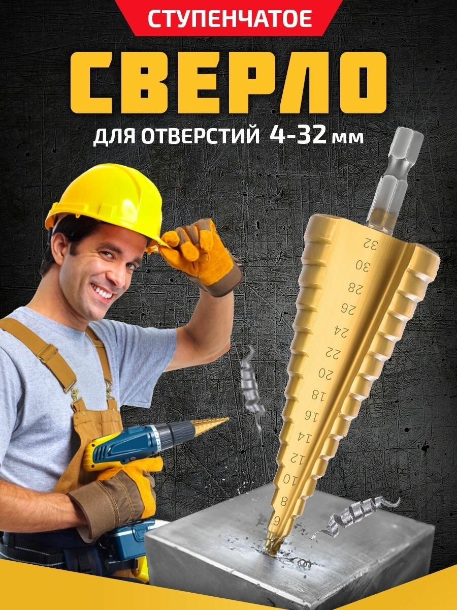 Сверло ступенчатое по металлу из быстрорежущей стали HSS 4-32