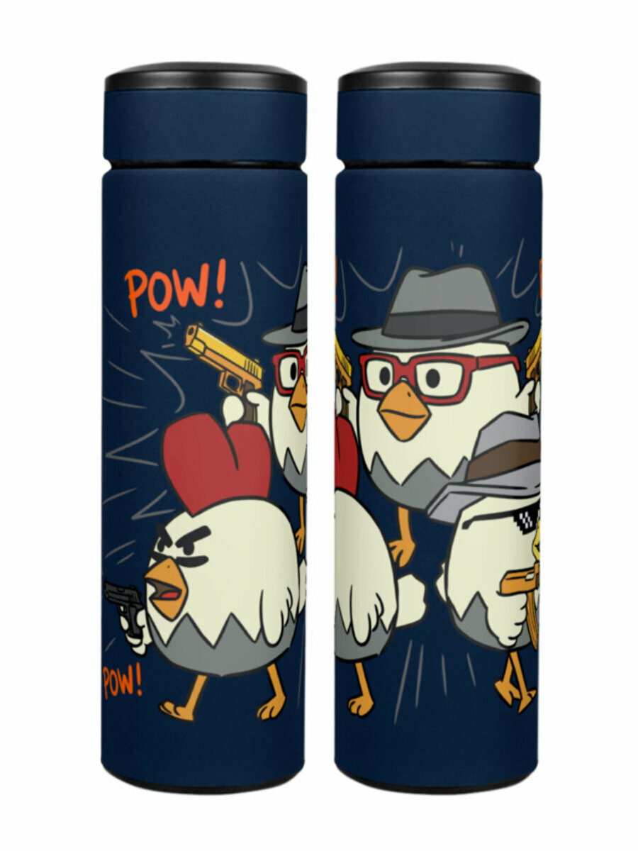 Термос «Чикен ган с курицей chicken gun» (темно-синий)