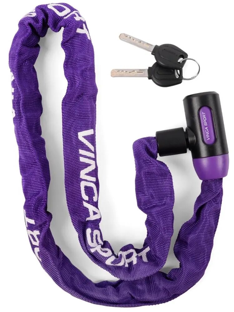 Велозамок Vinca Sport, цепь 6x1000мм, фиолетовая оплетка, полиэт. упак.