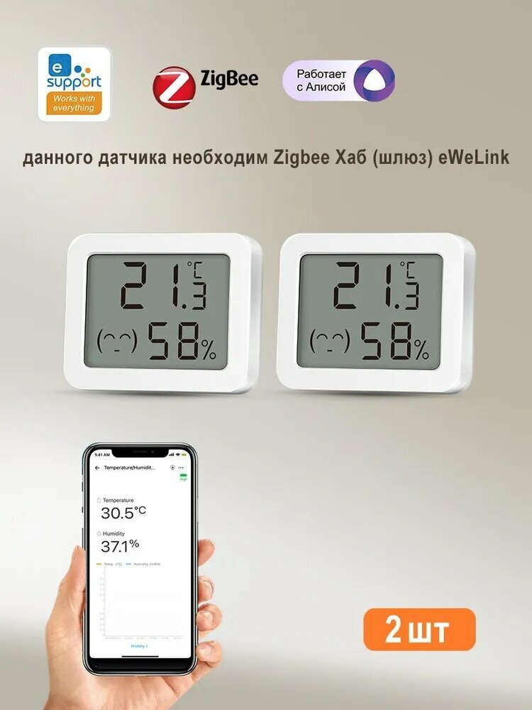 Zigbee 3.0 умный датчик температуры и влажности 2 шт.