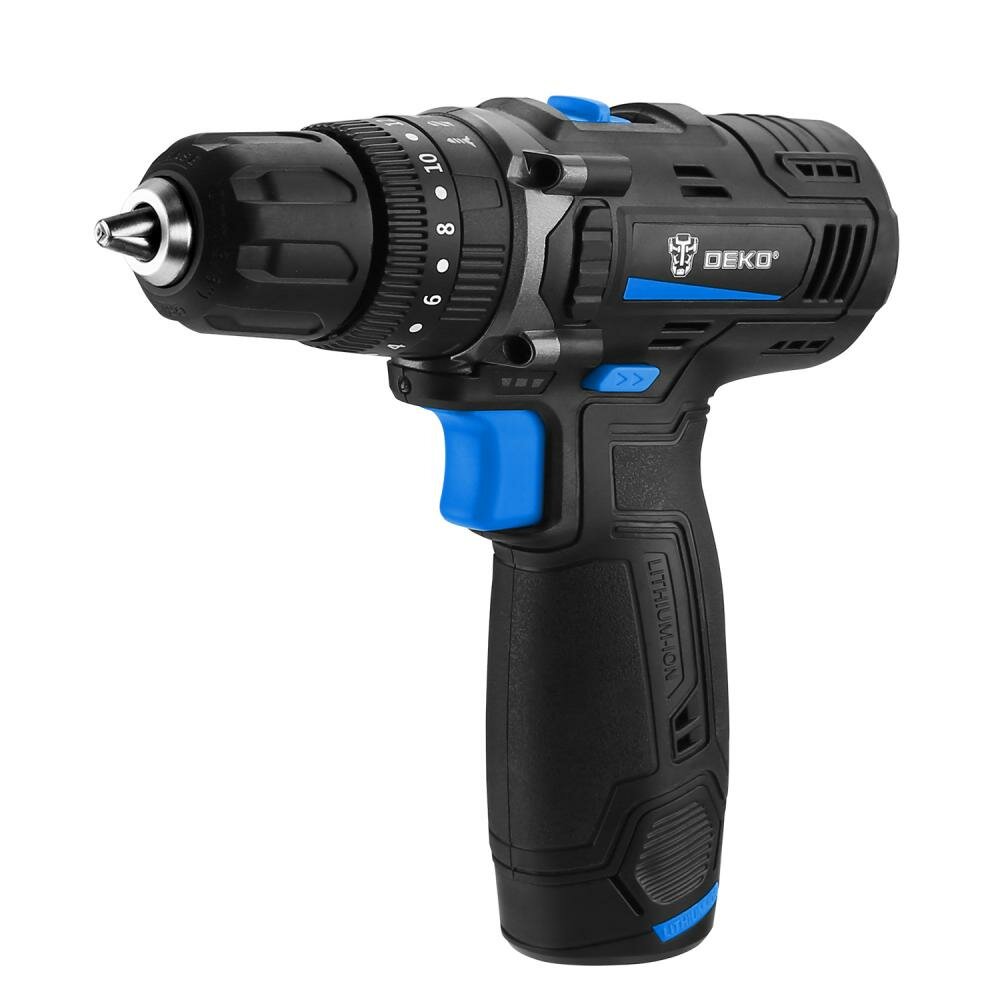 Дрель-шуруповерт ударная аккумуляторная DEKO GCD12DU SET4 в кейсе + оснастка 13 шт, 12В, 2x2.0Ач