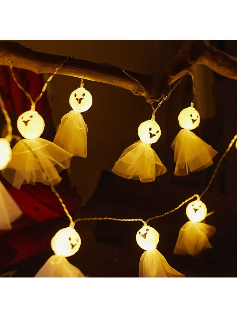 Гирлянда Хэллоуин-привидения 20м,200 ламп, сеть, теплый свет