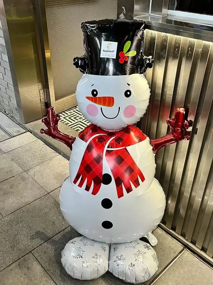 Стоящий снеговик Рождественский фольгированный шар с шарфом - 1 комплект, 70x110 см