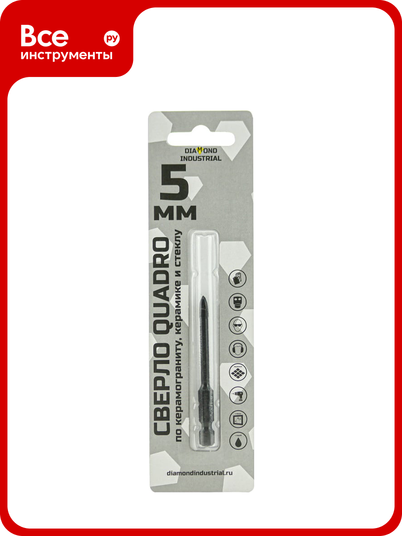 Сверло по керамограниту, керамике и стеклу 5 мм, 4 грани Diamond Industrial DIDSK005