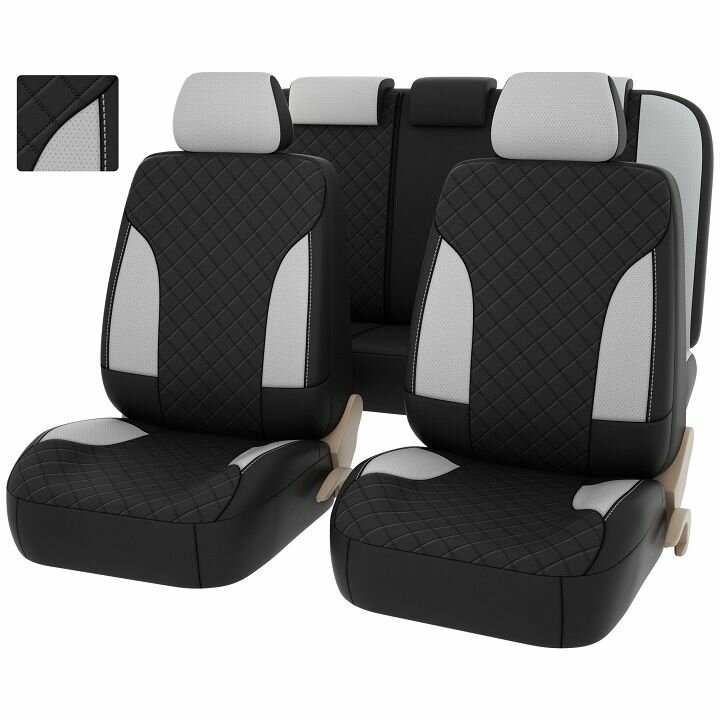 Чехлы авто универсальные PSV King Next черно - белые терморомб экокожа 135298