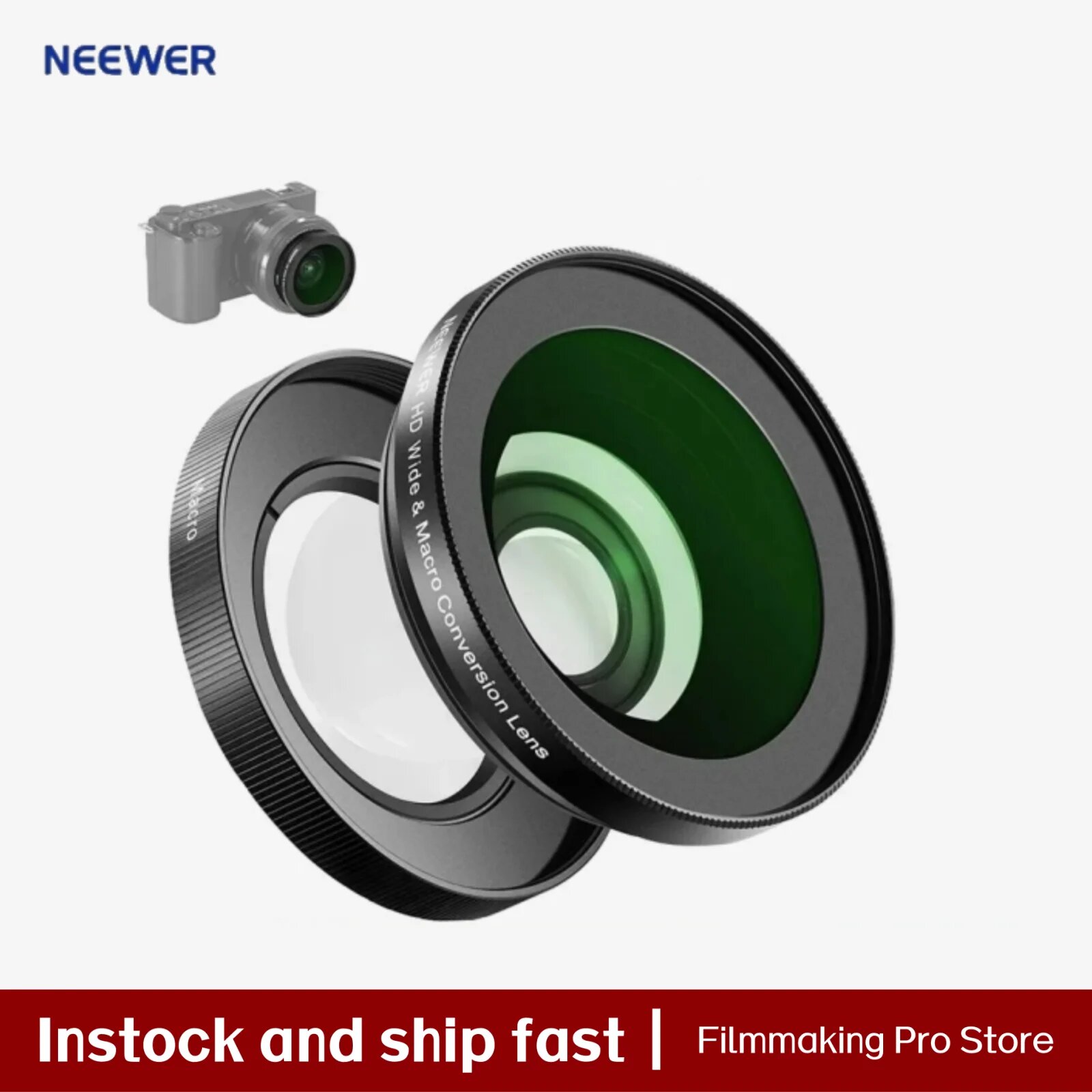 Широкоугольный объектив NEEWER HD 40,5 мм для Sony ZV-1F ZV-E10 A5000 A6000, широкоугольный адаптер 2 в 1, 18 мм и 10 дополнительных макрообъективов