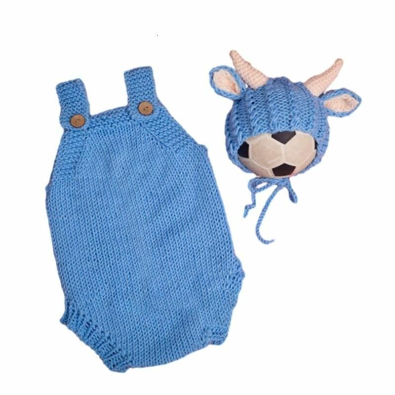 Детский вязаный костюм для фото, Синий - шляпная одежда