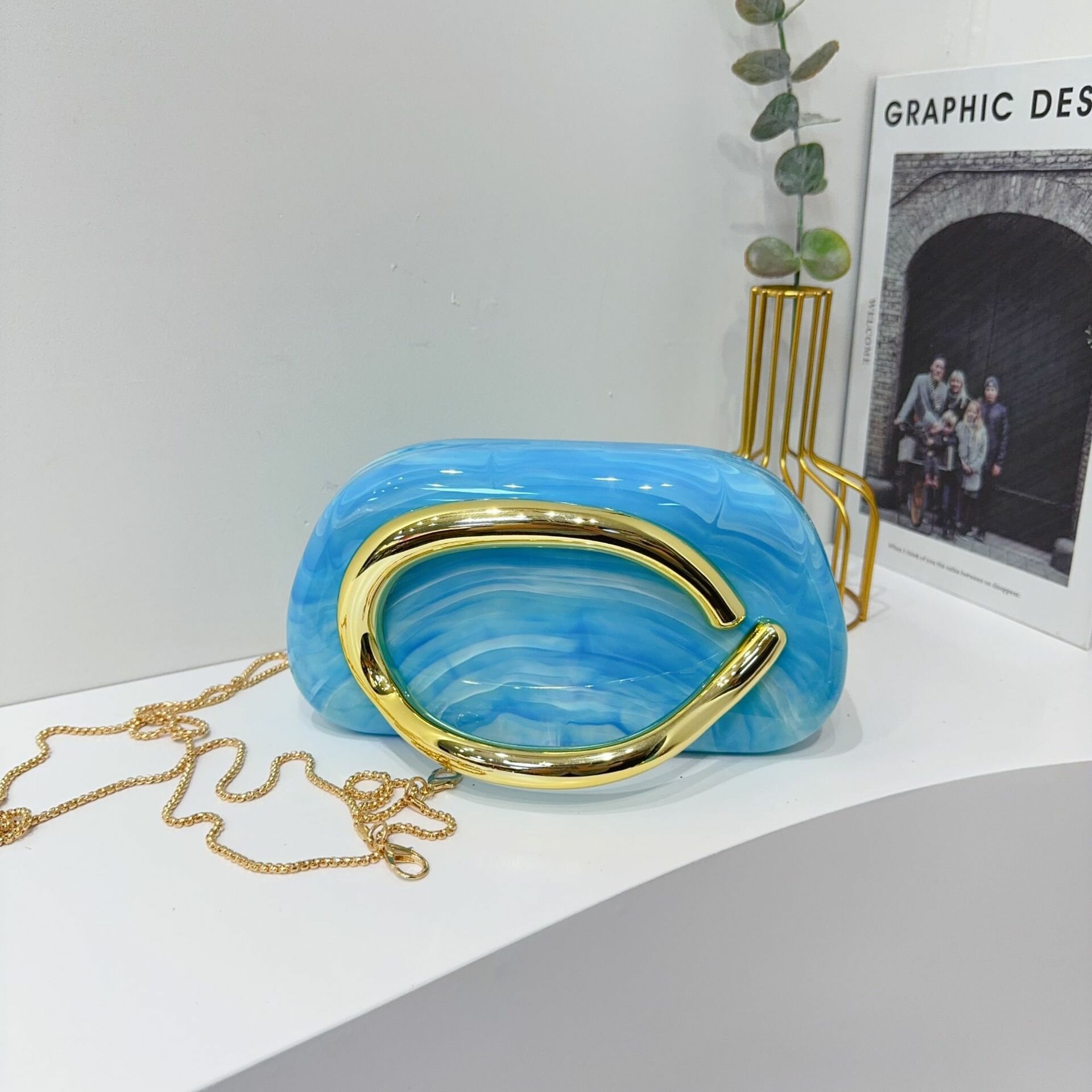 Классическая круглая сумка-клатч в европейском и американском стиле, вечерняя сумка из акрила, винтажная металлическая ручка, одно плечо, кроссбоди