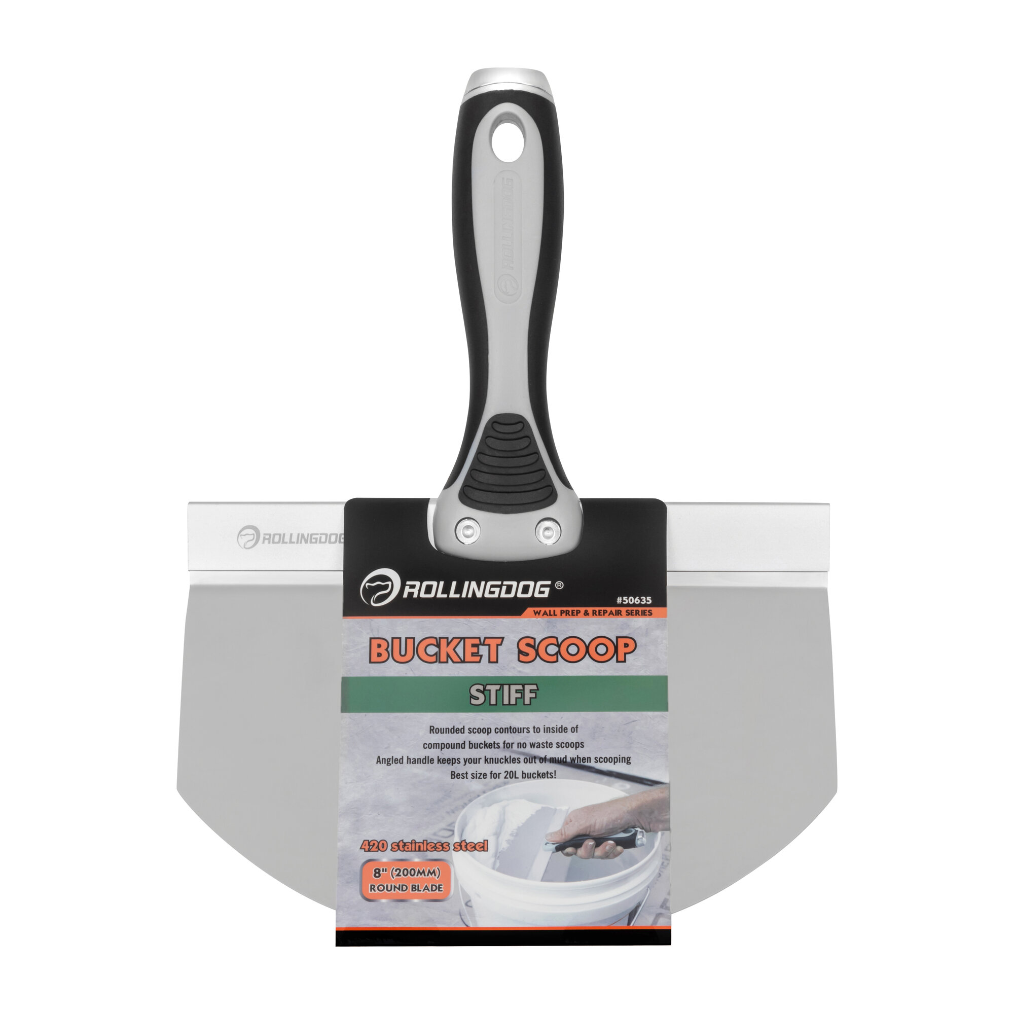 Шпатель полукруглый Rollingdog 8" (200мм), серия Professional, арт.50635