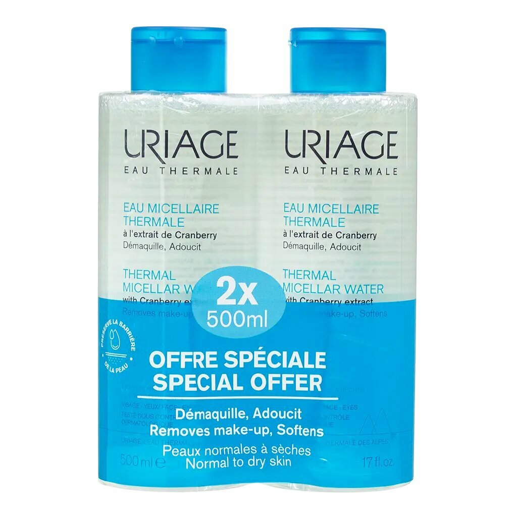 Uriage Thermal Micellar Water Мицеллярная вода очищающая для сухой и нормальной кожи 500 мл 2 шт