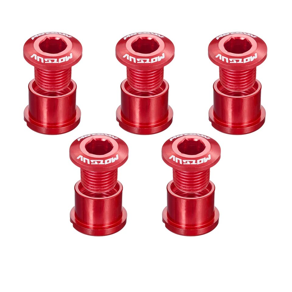 MOTSUV Болты для велосипедной звезды 4/5 шт, алюминиевые, 4.9/6.4 Красный, Double 6.4mm, 5pcs Red
