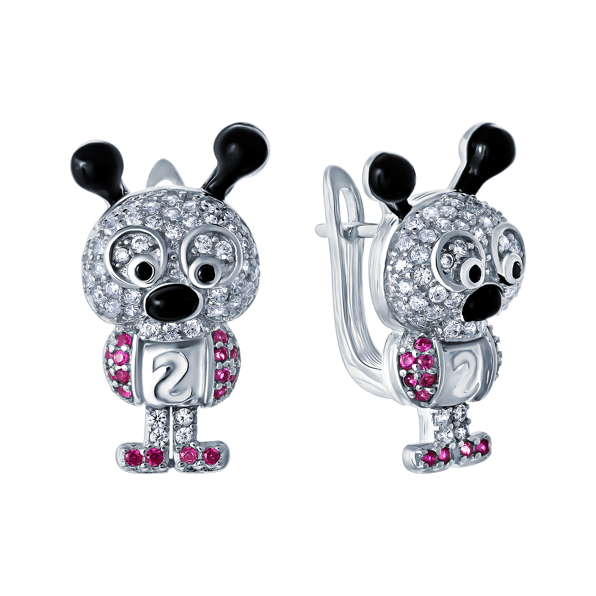 Серьги, серебро, 925 проба, фианит, шпинель, эмаль