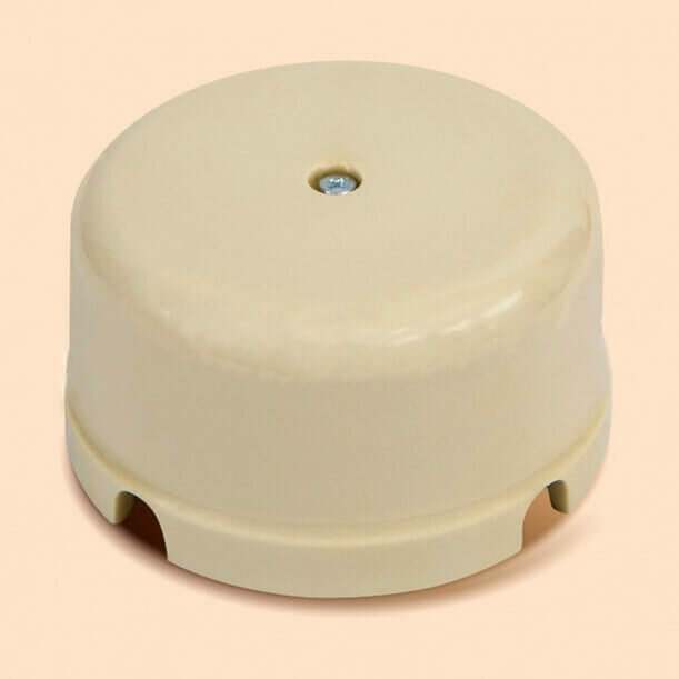 Коробка распределительная Высокая (D80мм, h43мм) керамическая "Мезонинъ","mezonini" "Ретро", для наружного монтажа, цвет Слоновая кость, из фарфора