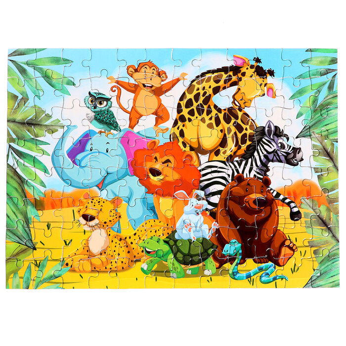 Puzzle Time Пазл в тубусе «Зверята джунглей», 96 деталей