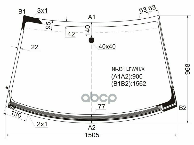 Стекло лобовое (Обогрев щеток) Nissan Teana 03-08 XYG арт. NI-J31 LFW/H/X