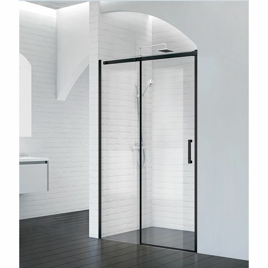 Душевая дверь BelBagno ACQUA-BF-1-150-C-NERO чёрный матовый, стекло прозрачное 8 мм (1500х1950)