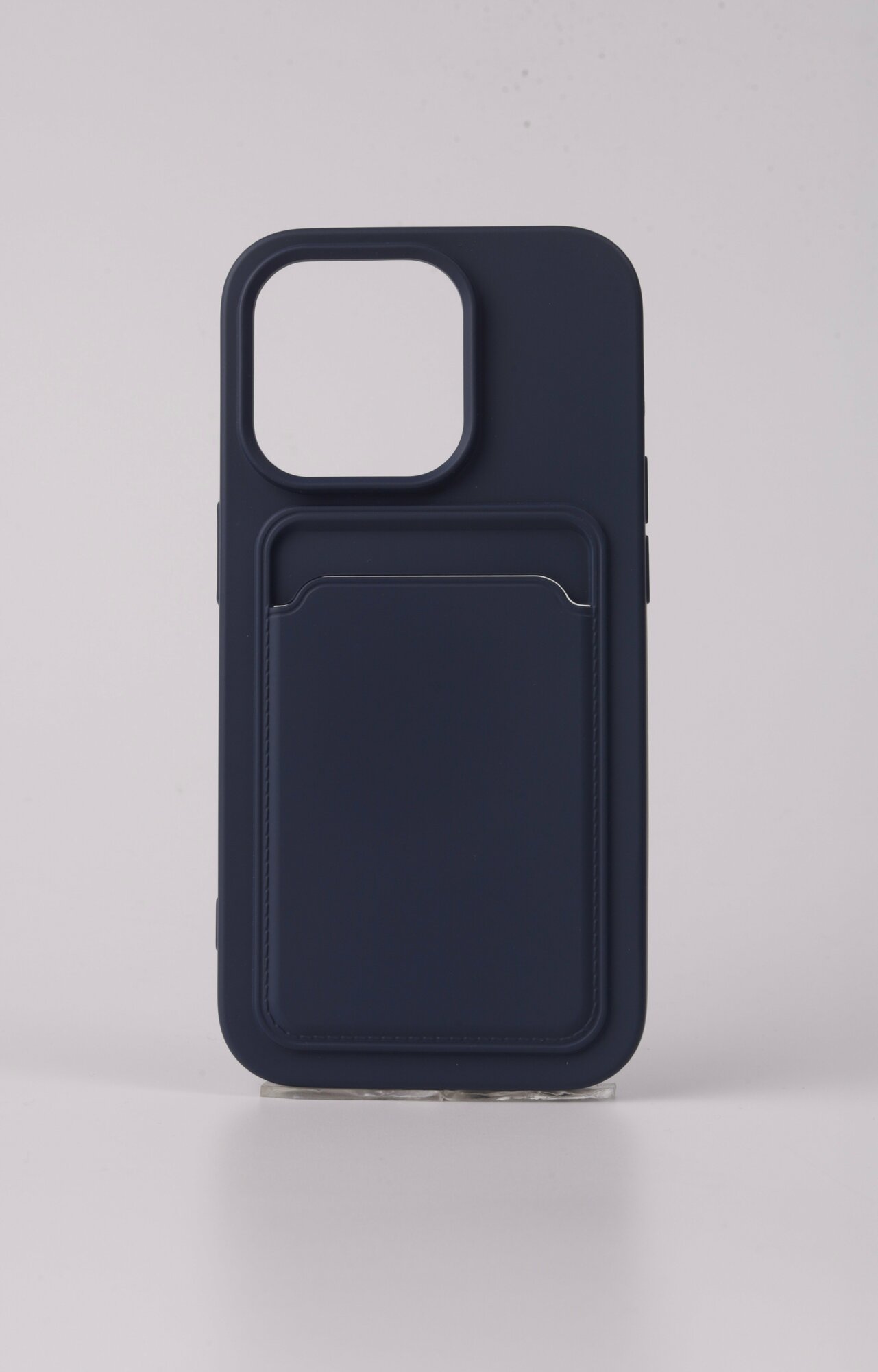 Матовый чехол с картхолдером для Apple iPhone 14 Pro, силикон (тёмно-синий)