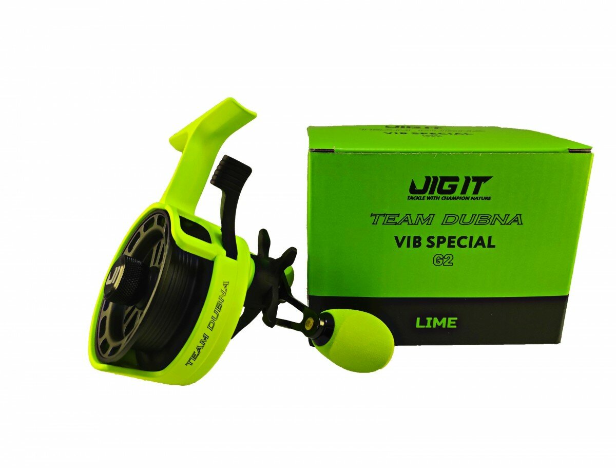 Катушка зимняя Jig It Team Dubna Vib Special G2 LIME, left hand