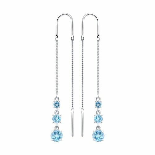 Серьги цепочки, серебро, 925 проба, родирование, топаз