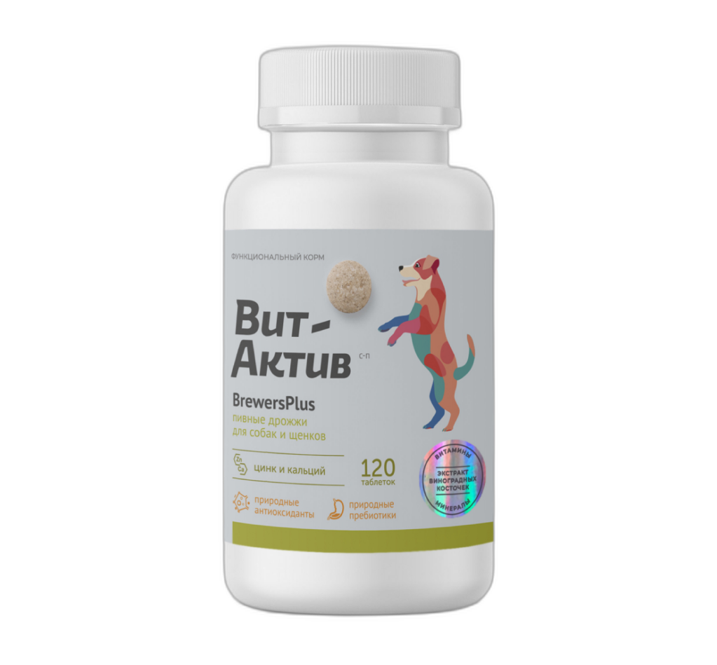 Кормовая добавка Вит-Актив BrewersPlus пивные дрожжи для собак и щенков , 120 таб