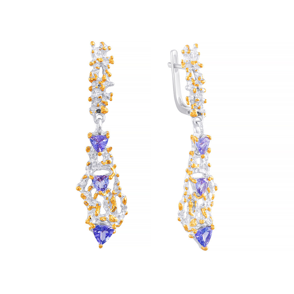 Серьги, серебро, 925 проба, танзанит