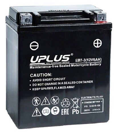 Аккумулятор для мото и гидротехники UniPLUS High Perfomance AGM 6 А/ч 85 А обр. пол. залит/заряжен EB7-3 (113х70х130) YTX7L-BS YTX7L-4