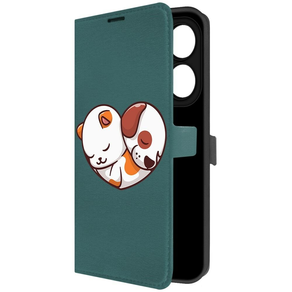Чехол-книжка Krutoff Eco Book для INFINIX Smart 8 Котёнок и Щенок (зелёный опал)