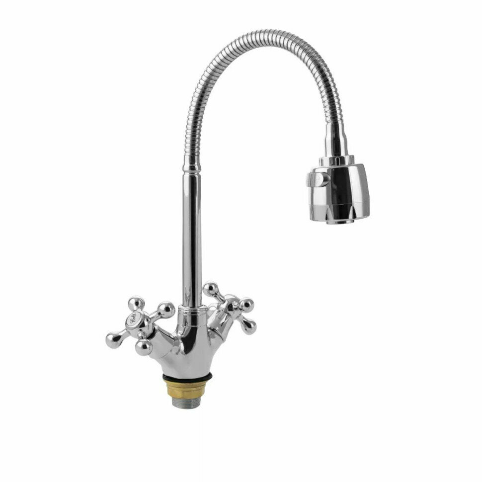 Санакс СА-095, Смеситель для кухни гибкий излив, крепление гайка, хром, крест