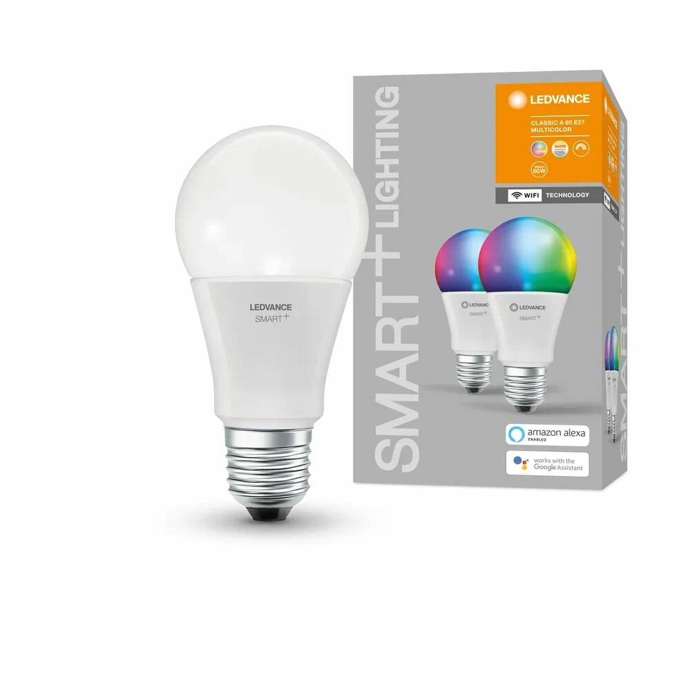 Умная лампочка светодиодная LEDVANCE / OSRAM SMART+ A, E27, 9Вт, 2700-6500К, 806лм, RGB мультицвет, диммируемая, 2 шт