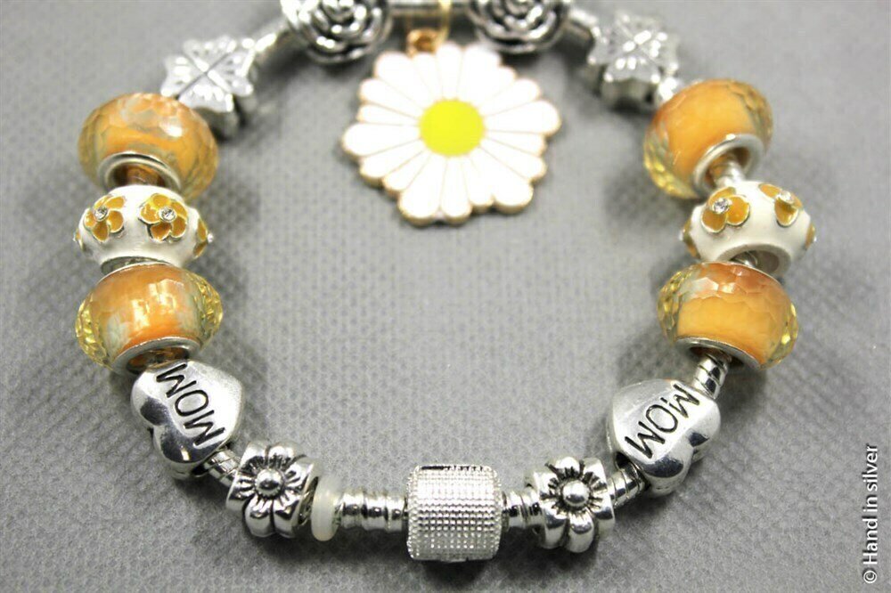 Браслет-цепочка, стекло, стразы, муранское стекло