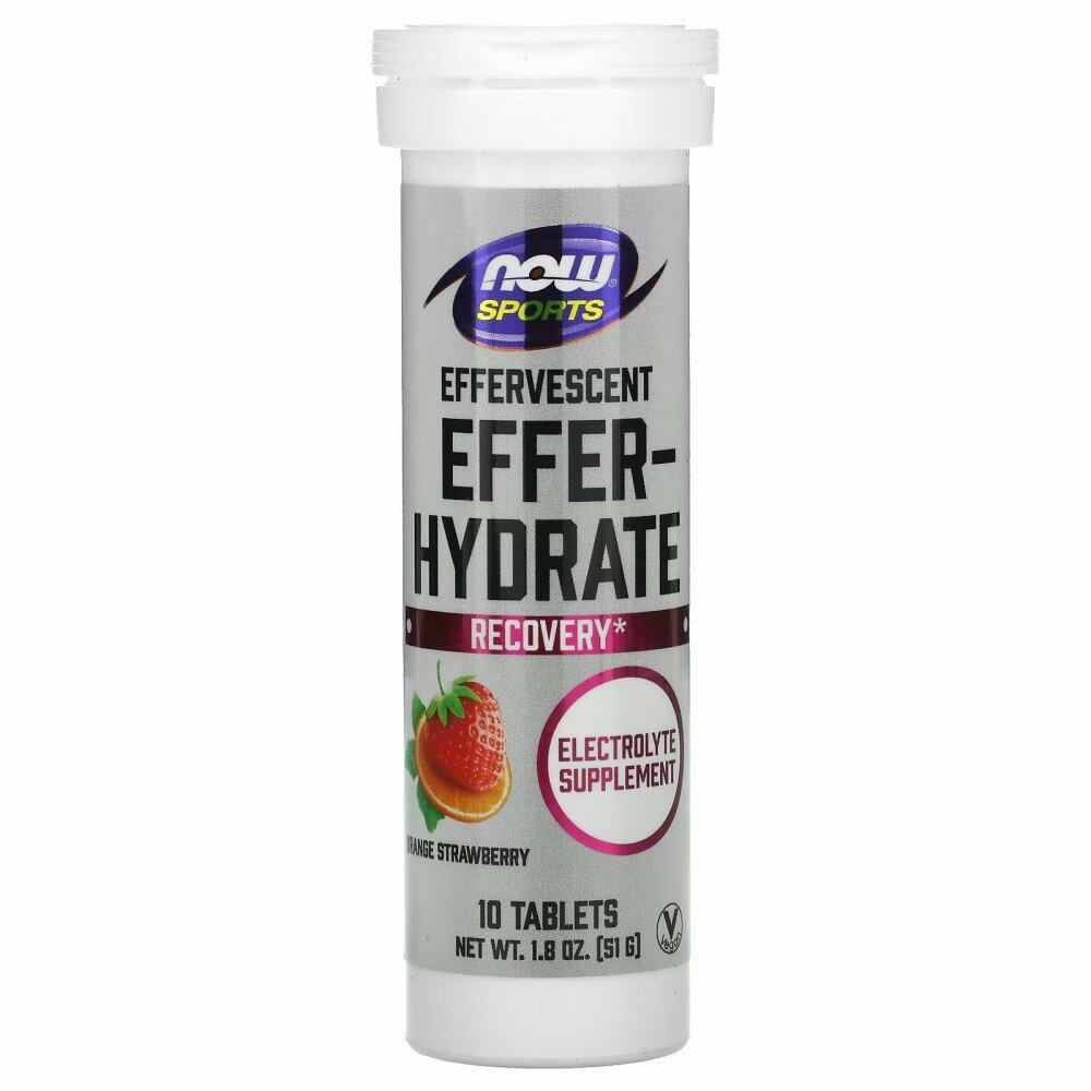 NOW Foods, Sports, Hydrate, шипучая смесь для здоровья, апельсин и клубника, 10 таблеток, 51 г (1,8 унции)
