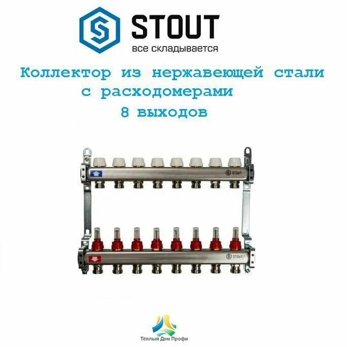 Коллектор STOUT из нержавеющей стали с расходомерами 8 выходов